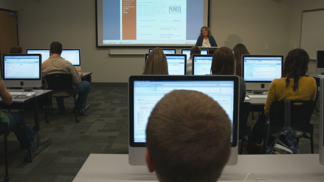 Students in a college computer lab